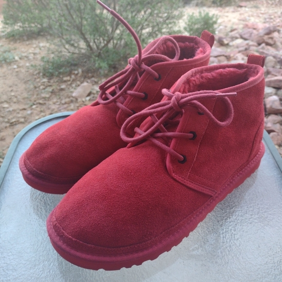 UGG | Shoes | Ugg Neumel Ribbon Red Suede Sheepskin Chukka Ankle Mens ...